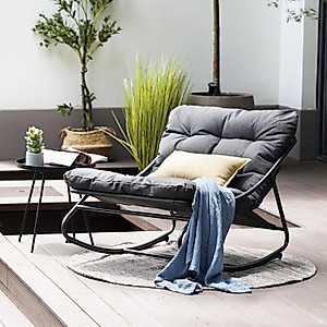 Grand patio Rocking Chair Indoor and Outdoor, Metal Patio Lounge Rocking Chair with Thick Cushion, Comfy Modern Rocker for Living Room Porch Backyard