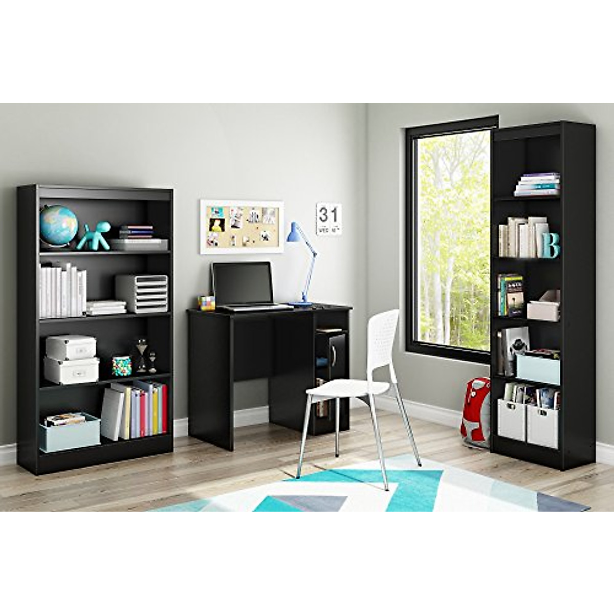 South Shore Axess 5-Shelf Narrow Bookcase, Pure Black, 7270758
