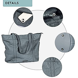 Montana West Tote Shoulder Bag for Women Vegan Leather Western Hobo Bags Ladies Top Handle Handbags Vintage Purses with Zipper Hazy Blue MCW-116JEAN