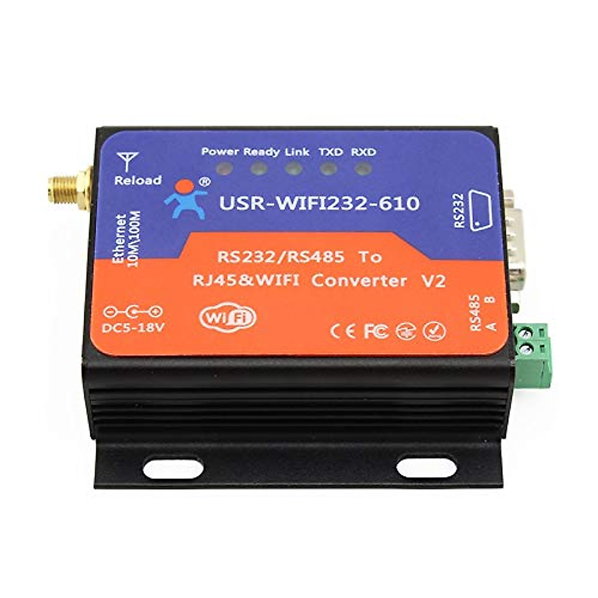 Serial RS232 RS485 to WiFi 802.11 b/g/n and Ethernet Converter(Upgrading Version of USR-WIFI232-610)