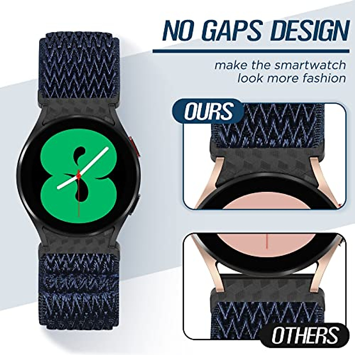 5 Pack No Gap Bands Compatible with Samsung Galaxy Watch 6/5/ 4 40mm 44mm/ Watch 5 Pro 45mm/Galaxy Watch 4/6 Classic 42mm 43mm 46mm 47mm, 20mm Elastic Nylon Sport Band for Women Men（GB）