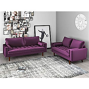 Container Furniture Direct Womble Modern Velvet Upholstered Living Room Diamond Tufted Chesterfield Sofa with Gleaming Nailheads, Purple