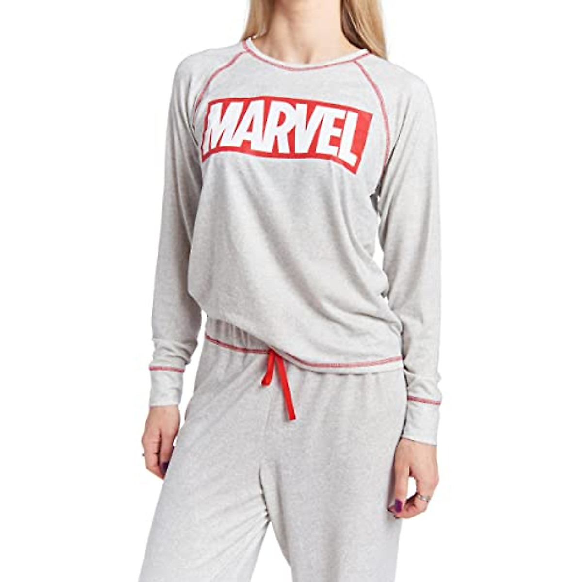 Marvel Womens Raglan Pullover Pajama Shirt & Pajama Pants Heather Grey Medium