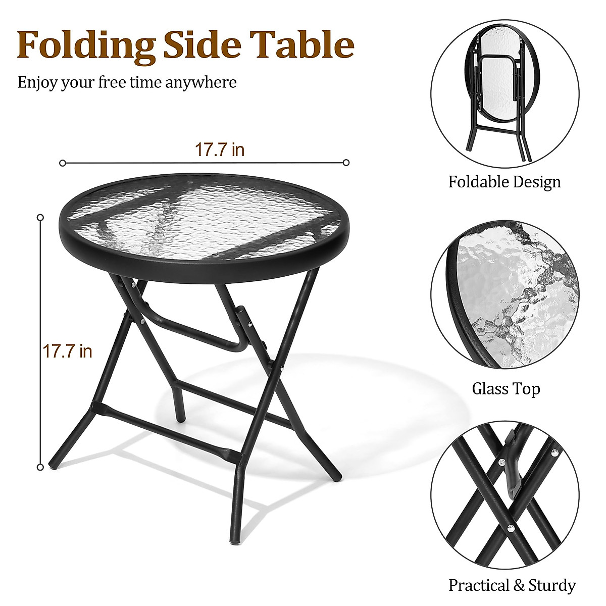 JOINHOM 2 Pieces Outdoor Side Table - Small Patio End Table All Weather, Patio Furniture Sets and Outside Furniture for Pool, Balcony, Deck, Porch, Black