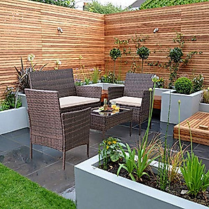 Homall Outdoor Indoor Use Backyard Porch Garden Poolside Balcony Sets Clearance Brown and Beige 4 Pieces Furniture