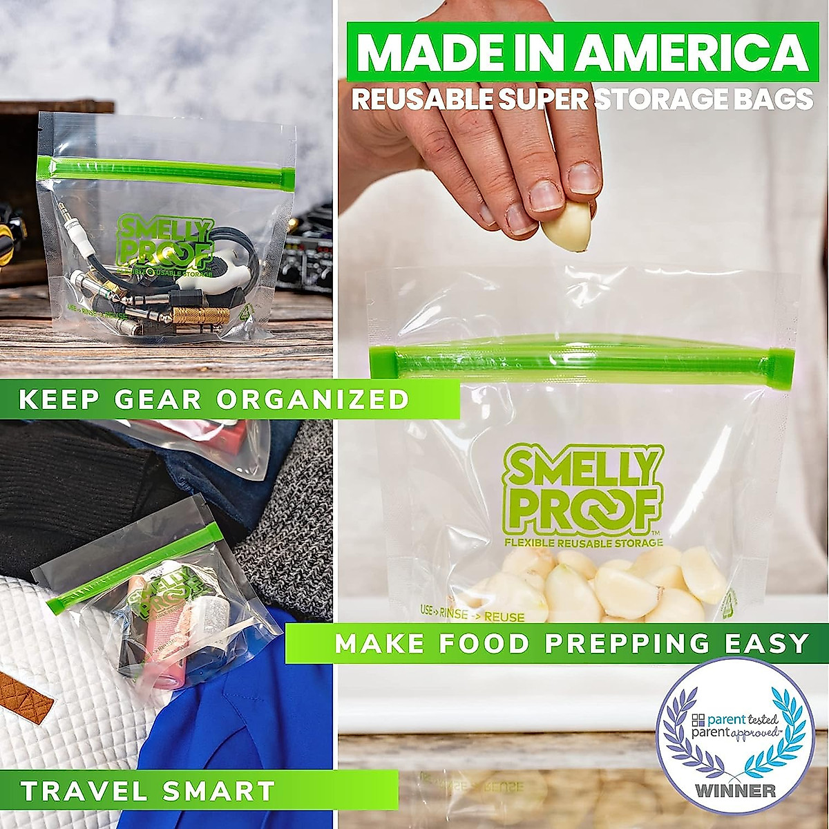 15 x Expandable Stand-Up & Fill REUSABLE Storage Bags for Food Designed & Mfg in US by Smelly Proof, PEVA & BPA FREE, Reusable Snack Bags, Dishwasher-Safe, Clear 3 mils STAND & FILL 6" x 4" - 15pk