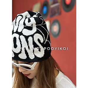 Pooyikoi Knitting Hat Men Women Quality Cap Warm Cap Harajuku Beanie Gothic Spider Pattern Wool Acrylic Y2k Knitted Hat Black Brown