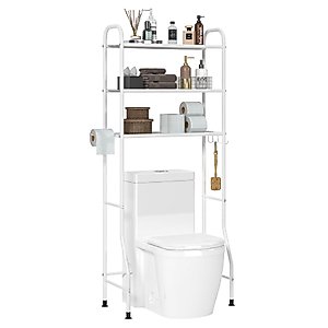 JSB 3 Tier Metal Bathroom Storage Rack Over The Toilet Storage Shelves Multifunctional Bathroom Organizer Finishing Shelf, Space Saver Bathroom Shelf with Toilet Paper Rack (White, 3 Tier)