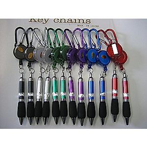 Cotton Fly Lot of 12 Carabiner Retractable Pen Key Chain / Reel Belt Clip & Pen Key Chain