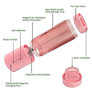 Portable Blender for Shakes and Smoothies, Personal Size Blenders with 16oz Blender Cup, Rechargeable Mini Blender, Portable Juicer
