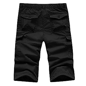 Boys Shorts Cotton Big and Tall Cargo Shorts Elastic Waistband Tooling Shorts Multi Pockets Casual Stylish Solid Shorts 6" Inseam Linen Shorts for Women High Waist Black XL