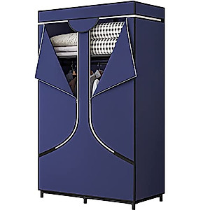 YIZAIJIA Portable Wardrobe Closet Clothing Organizer with Dustproof Non-Woven Fabric 34 Inch Clothes Hanging Rack for Bedroom (34 Inch, Blue)