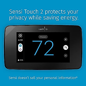 Sensi Touch 2 Black Smart Thermostat by Emerson with Touchscreen Color Display, Programmable, Wi-Fi, Mobile App, Easy DIY, Data Privacy, Works with Alexa, Energy Star Certified, ST76, C-Wire Required