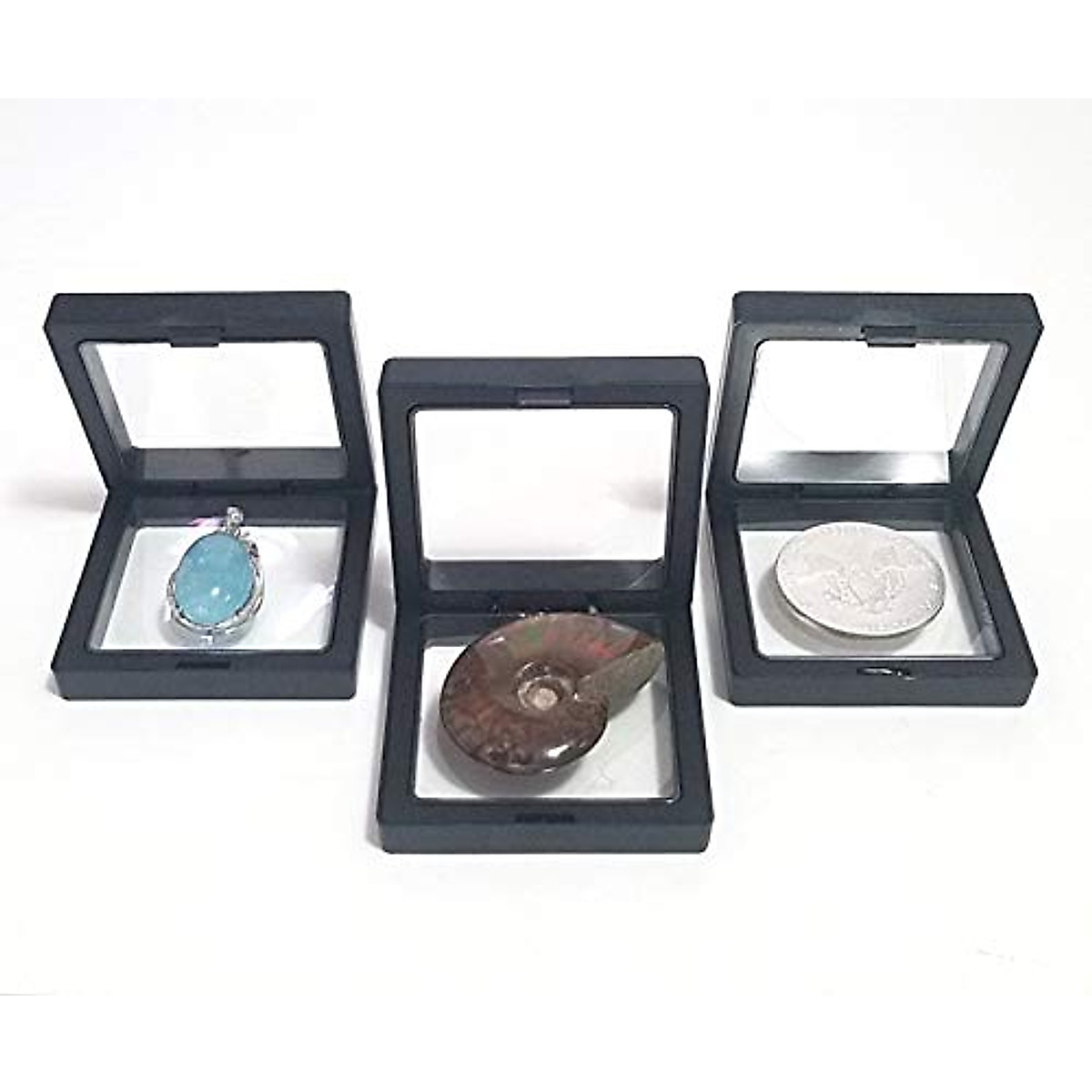 Black Transparent 3D Floating Frame Display Holder/Box/Frames for Challenge Coins, AA Medallions, Antique, Jewelry,Gift, 2.75 x 2.75 x 0.75 Inches (Set of 3 pcs)