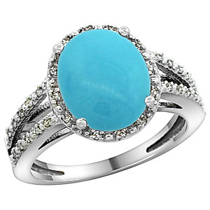Sterling Silver Diamond Halo Sleeping Beauty Turquoise Ring Oval 11x9mm, 7/16 inch wide, size 8