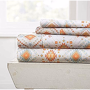 Linen Market Premium Aztec Dreams Pattern 4 Piece Bed Sheet Set, Queen, Coral