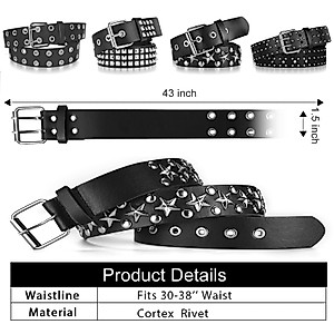 Olutacot 4 Piece Studded Rivet Double Grommet Belt Set - Faux Leather Gothic Goth Black - Punk Style Accessories for Men Women - Ideal Gift