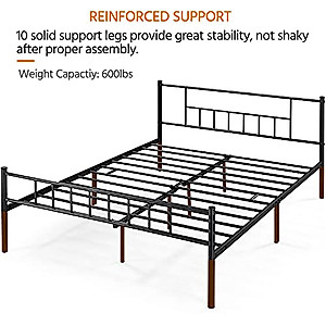 Yaheetech 13 inch Queen Size Metal Bed Frame with Headboard and Footboard Platform Bed Frame with Storage No Box Spring Needed Mattress Foundation for Adults Black