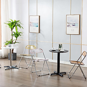 Foldable Dining Chair Comfy Side Chair with Transparent Acrylic Seat and Sturdy Metal Legs for Kitchen Living Room Bedroom, Guest Room, Cafe Restaurant Milk-Tea Shop