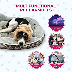 SSaYo Adjustable Dog Noise Cancelling Ear Muffs Noise Protection - No Flap Ear Wraps for Dogs - Snoods Dog Headband Ear Covers for Anxiety Relief, Thunderstorms, Fireworks & Grooming (Brown, Large)