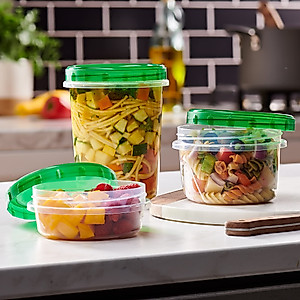 PLASTICPRO 6 Pack Twist Cap Food Storage Containers with Green Screw on Lid- 32 oz Reusable Meal Prep Containers - Freezer and Microwave Safe Green Plastic Food Storage