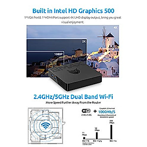 Bmax Mini PC 6GB DDR3/64GB eMMC Celeron N3350 (Up to 2.4 GHz) Support 512GB/2TB M.2 SSD Expansion, HDMI+VGA Port 4K HD Dual Display, 2.4G/5G Dual WiFi BT4.2, Micro Computer B1 Plus
