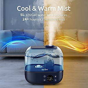Sejoy Humidifiers for Bedroom Large Room 5L Quiet Ultrasonic Warm & Cool Mist Humidifier, Auto-Shut Off, Humidifiers for Babies Nursery Bedroom Whole House Office Plants, Navy Blue