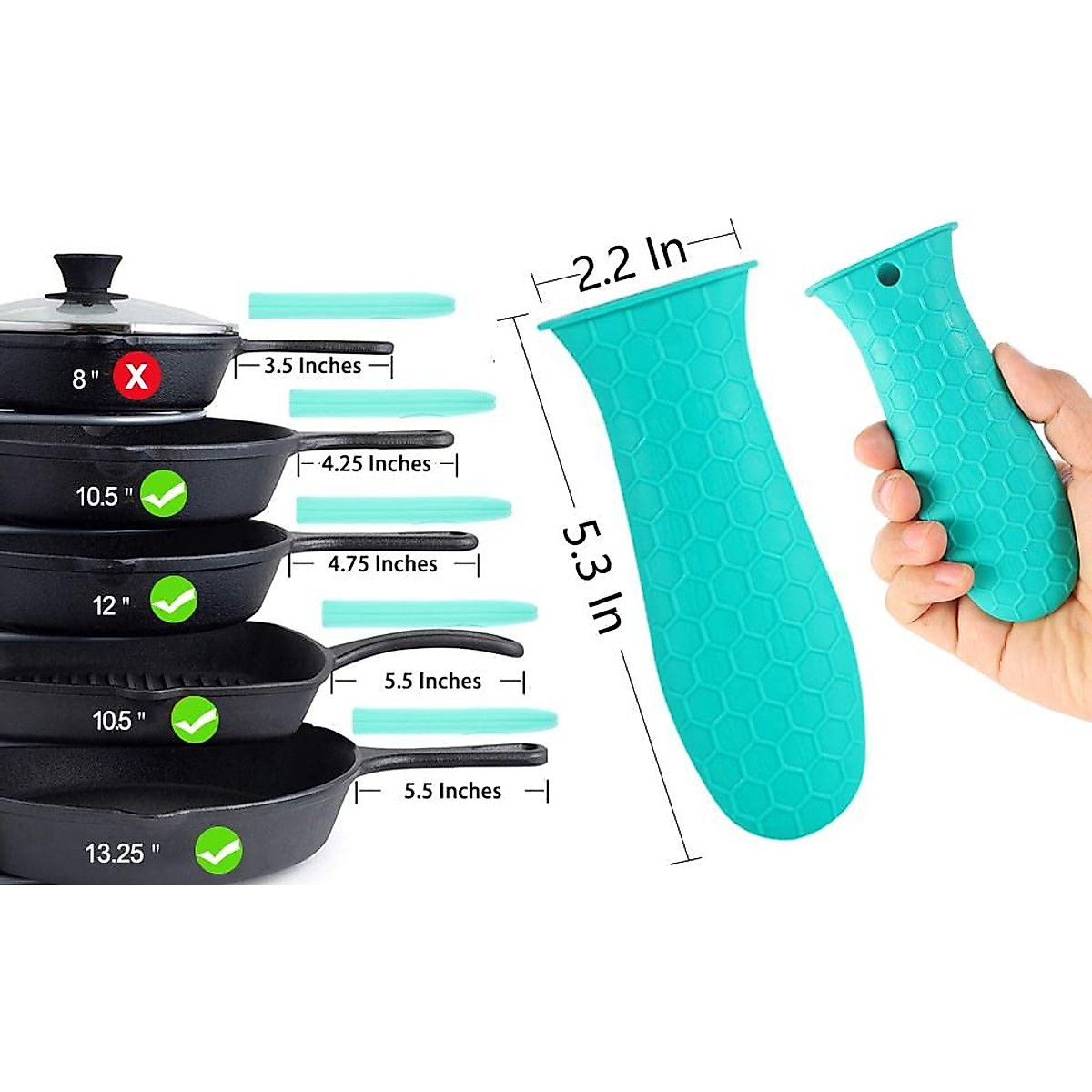 Silicone Hot Handle Holder,6PCS Pan Handle Sleeve Pot Holders Cover Green, Non Slip Rubber Pot Holders for Kitchen Heat Resistant, Handles Grip Covers for Cast Iron Skillets Frying Pans Casserole