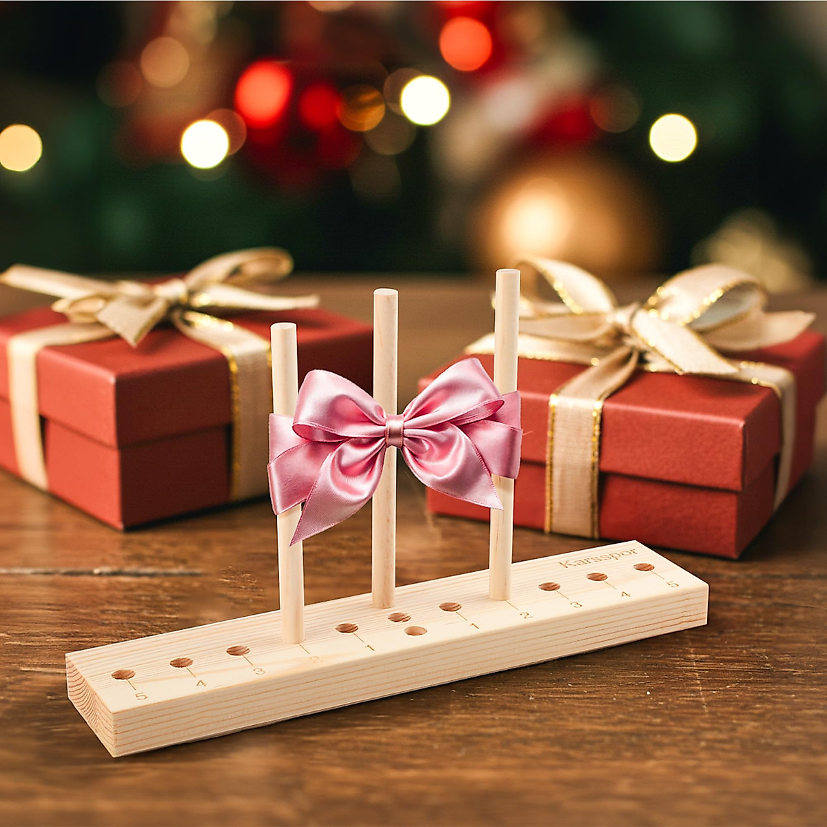 Karsspor Bow Maker Bow Making Tool for Ribbon, Wooden Wreath Bow Maker for Making Gift Bows, Wrist Corsages, Party Decorations, Hair Bows, Holiday Wreaths(with Instructions)