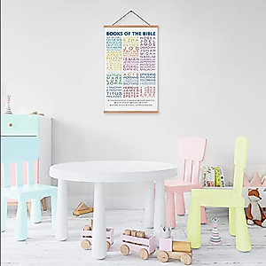 KAIRNE Book Of The Bible Scripture Art Print With Wood Magnetic Poster Hanger, Framed Christian Hanging Wall Art,40X64CM Sunday School Bible Verses Educational Canvas Painting For Kids Home church decor