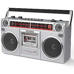 Riptunes Boombox Radio Cassette Player Recorder, AM/FM -SW1/SW2 Radio, Wireless Streaming, USB/Micro SD Slots, Aux in, Headphone Jack, Convert Cassettes to USB/SD, Classic 80s Style Retro, Black