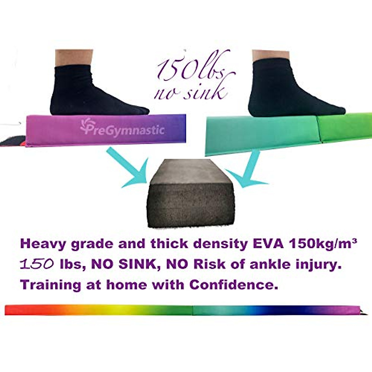 PreGymnastic Folding Balance Beam 8FT/9.5FT -Extra-Firm Suede Cover with Shinning Sticker and Carry Bag for Home/School/Club/Travel