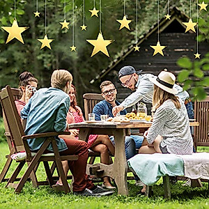 Gold Cardboard Stars Star Cutouts Hanging Glitter Foil Star Metallic Star Cutouts (6cm/ 12cm/ 20cm/ 30cm) and 50m Nylon Beading Fishing Line Gold Star Decorations (Gold, 24 Pcs)