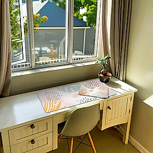 iCasso Desk Pad,Extended Gaming Mouse Pad (35.4x15.7 in), Large Non-Slip Rubber Base Mousepad with Stitched Edges, Waterproof Keyboard Mouse Mat Desk Pad for Work, Office, Home (Morandi)