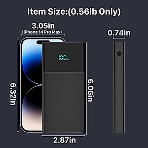 Portable Charger Power Bank with 2 Built in Cables(USB-C and iOS), 13000mAh PD Fast Charging Durable Phone Charger with LED Display, Battery Pack Backup Charger for iPhone, Android,etc - Black(1 Pack)