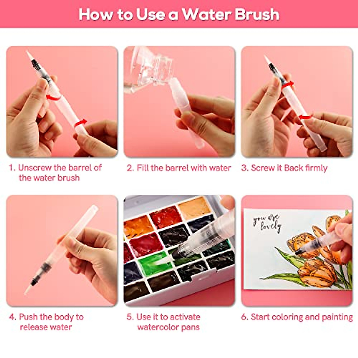8 Pcs Alcohol Ink Blending Tool Set Including 6 Pcs Water Color Brush Pen 2Pcs Ink Air Blower for DIY Paint Tools Water Color Brush Pen Card Making Embossing Painting Rendering
