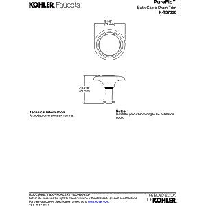 Kohler K-T37396-BN Cable Bath Drain Trim w/Traditional Push Button Handle Nickel