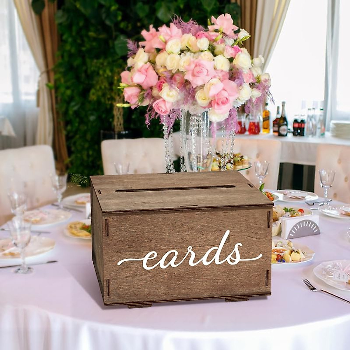 JackMa Easy DIY Assembling Rustic Wooden Card Box for Wedding Gifts & Greeting Cards, Bridal Shower, Baby shower Graduation Party, Gift Card Holder with Lid and Slot