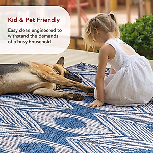 nuLOOM 4x6 Outdoor/Indoor Ranya Tribal Area Rug, Blue, Geometric Design, Stain Resistant, Highly Durable, For Patio, Balcony, Bedroom, Dining Room, Living Room, Bathroom