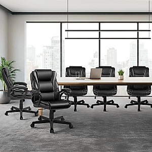 Yaheetech Office Chair High Back Wide Seat Executive Chair Adjustable Desk Chair, PU Leather Managerial Swivel Chair w/Padded Armrest, Big and Tall