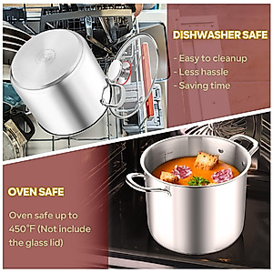 E-far 12 Quart Stock Pot with Lid, Large Stainless Steel Stockpot for Induction Ceramic Gas Stoves, 18/10 Tri-ply Cooking Pot for Soup Stewing Simmering Canning, Heavy Duty & Dishwasher Safe