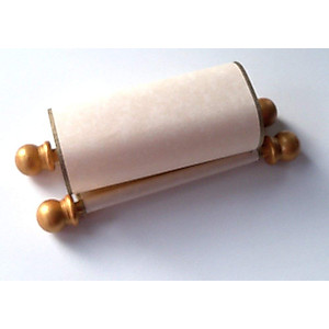 Blank scroll with box on aged parchment, 5" wide paper, gold accents