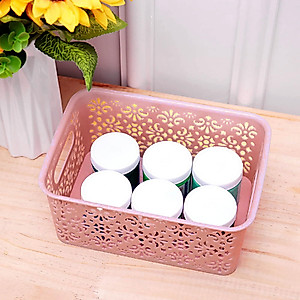 CLZOUD Storage Set with Divided Interior Out Delicate Retro Pattern Storage Basket With Lid For Clothes Cosmetics Papers Toys under Bed Storage Boxes with Lids (Pink, One Size)