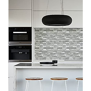 COLAMO Luxury 10 Sheet Peel and Stick Cement Gray Silver Aluminum Metal Mix Tile, Adhesive Faux Stone Tile for RV,Kitchen Sink Backsplash,Bathroom,Accent Wall, Self Stick On Wall Tile (Concrete Look)