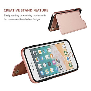 for iPhone 7 Plus/8 Plus Wallet Case with Card Holder,OT ONETOP Premium PU Leather Kickstand Card Slots Case,Double Magnetic Clasp and Durable Shockproof Cover 5.5 Inch(Rose Gold)