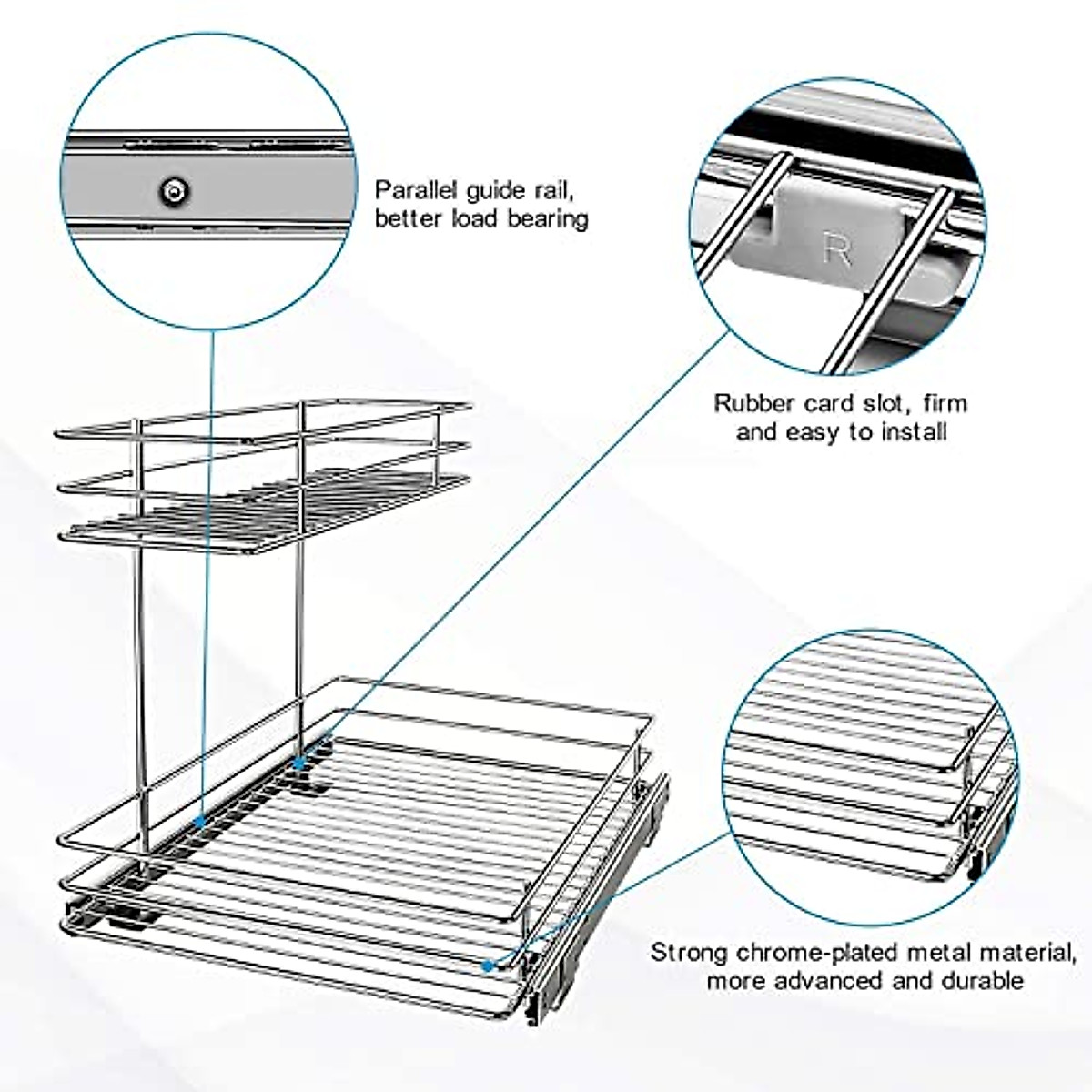 G-TING Pull Out Cabinet Organizer, Heavy Duty Under Sink Slide Out Storage Shelf Sliding Drawer Organizer for Pantry, Home, Kitchen, Bathroom, 2 Pack