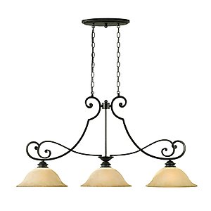 Designers Fountain 81838-FSN Mendocino Collection 3-Light Island Fixture, Forged Sienna Finish with Warm Amber Glaze Glass Shades