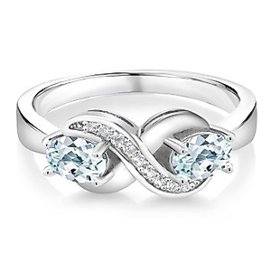 Gem Stone King 925 Sterling Silver 2-Stone Gemstone Birthstone and White Created Sapphire Infinity Promise Forever Love Knot Ring For Women | Oval 6X4MM | Available In Size 5, 6, 7, 8, 9