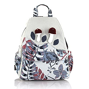 Mushroom Mini Cotton Backpack for Women Hippie Boho Handmade Canvas Embroidery Purse with Multi Pocket for Adults Teens