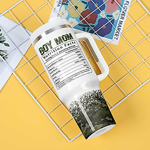 Boy Mom Gift Tumbler, Mother's Day Gift for Boy Mom Boy Mama, Gift for Mom From Son, Boy Mom Nutrition Fact 40 Oz Tumbler with Handle